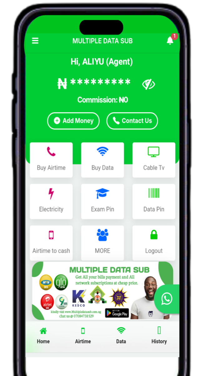MULTIPLE DATA SUB - Your one-stop platform for all your bills payment, Airtime, Data, Cable Tv ...